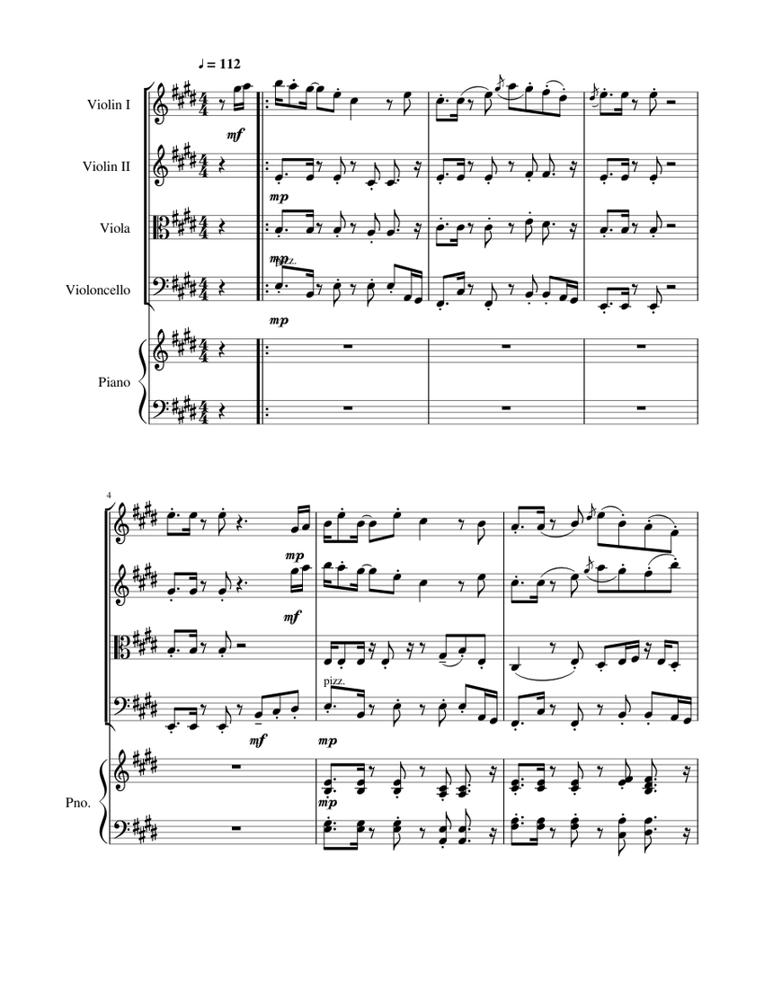 Furret Walk Piano Quintet Sheet Music for Piano, Violin, Viola, Cello ...