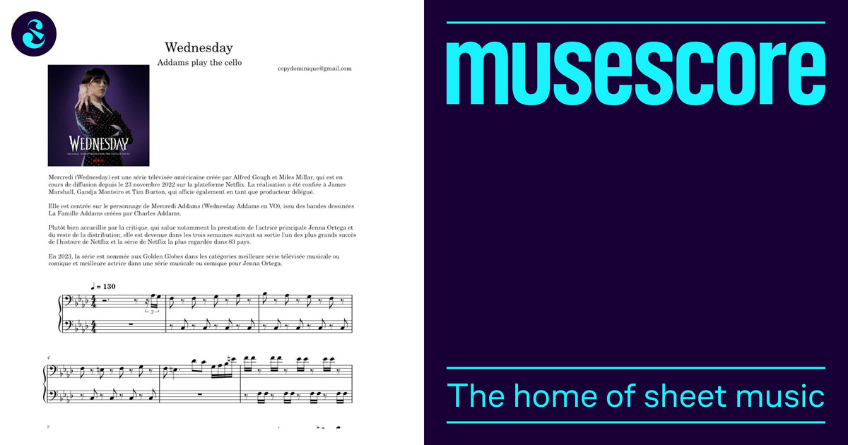 Wednesday - – Addams play the cello Sheet Music for Piano (Solo ...