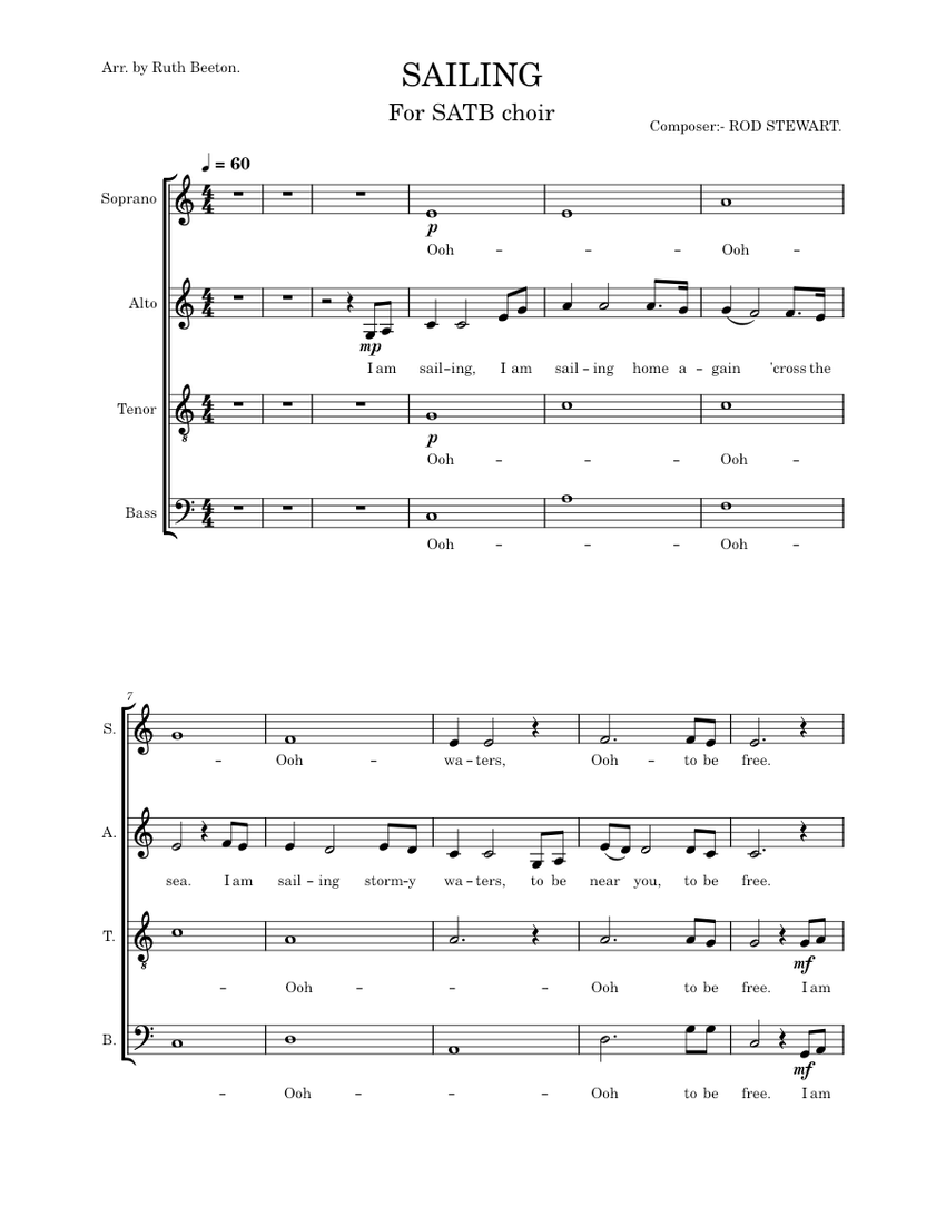 I am sailing – Rod Stewart SAILING- SATB Sheet music for Soprano, Alto ...