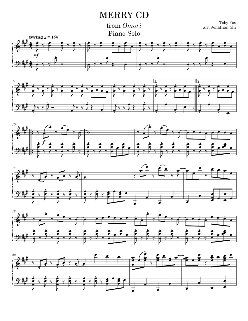 MERRY CD from OMORI - Toby Fox Sheet Music for Piano (Solo) | MuseScore.com