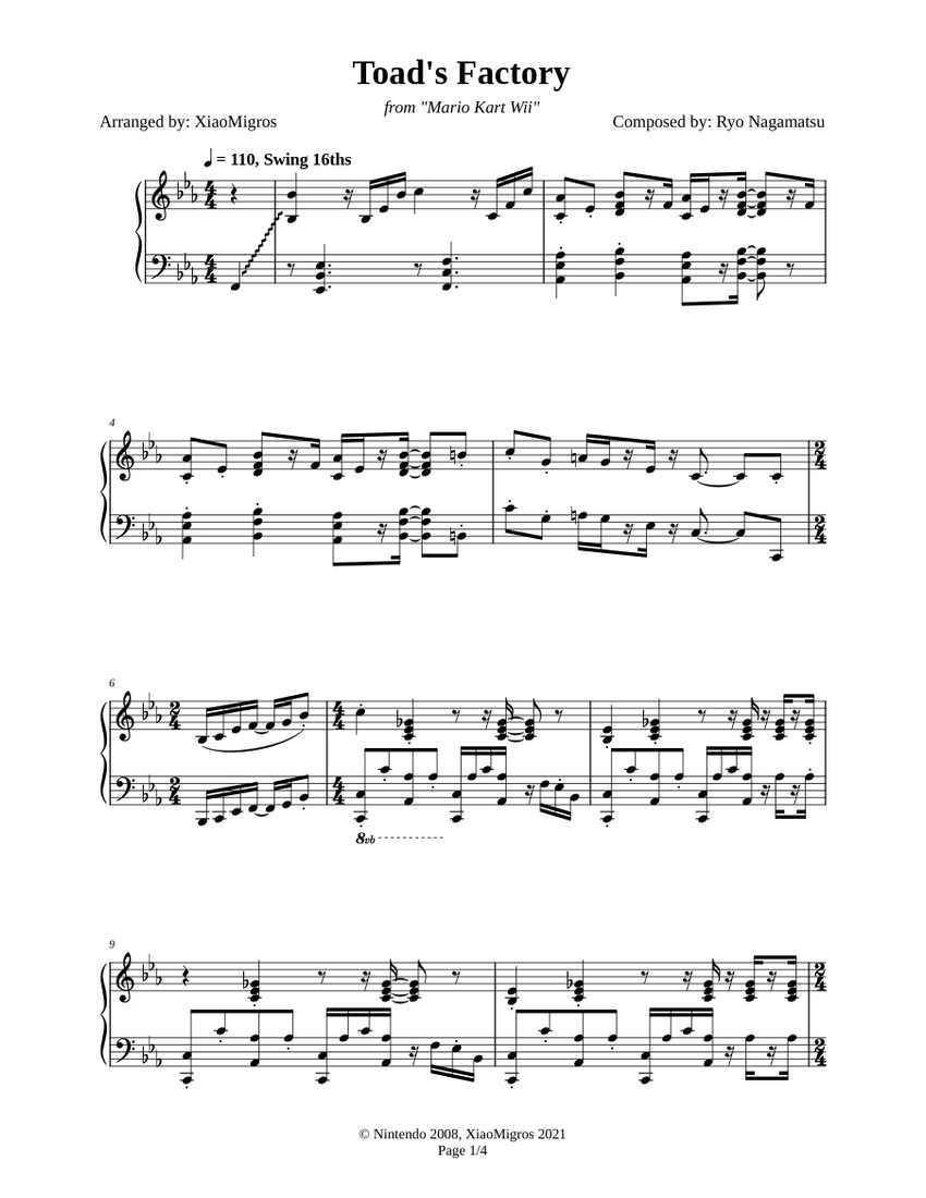 Toad's Factory - Mario Kart Wii Sheet music for Piano (Solo ...