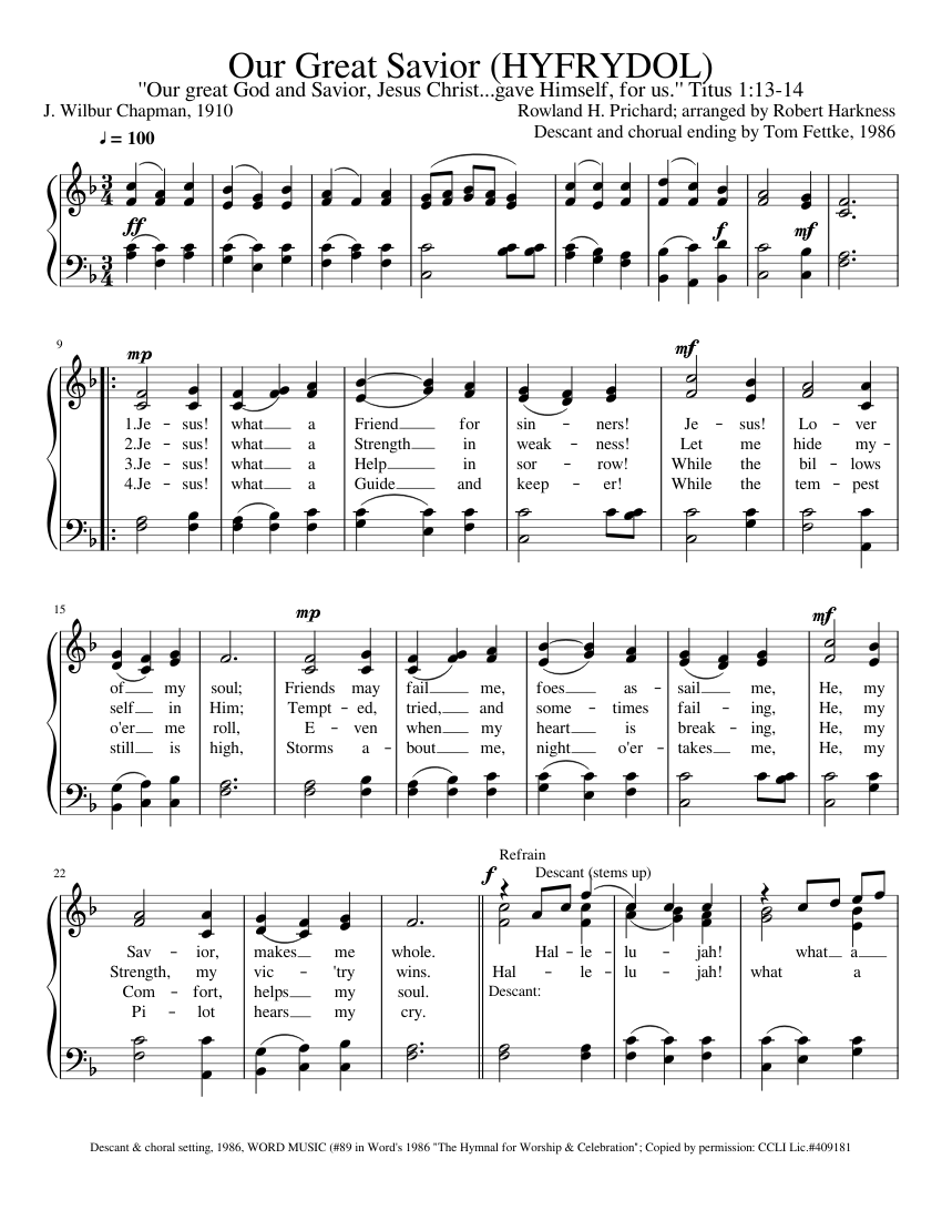 Our Great Savior (HYFRYDOL) Sheet Music for Piano (Solo) Easy ...