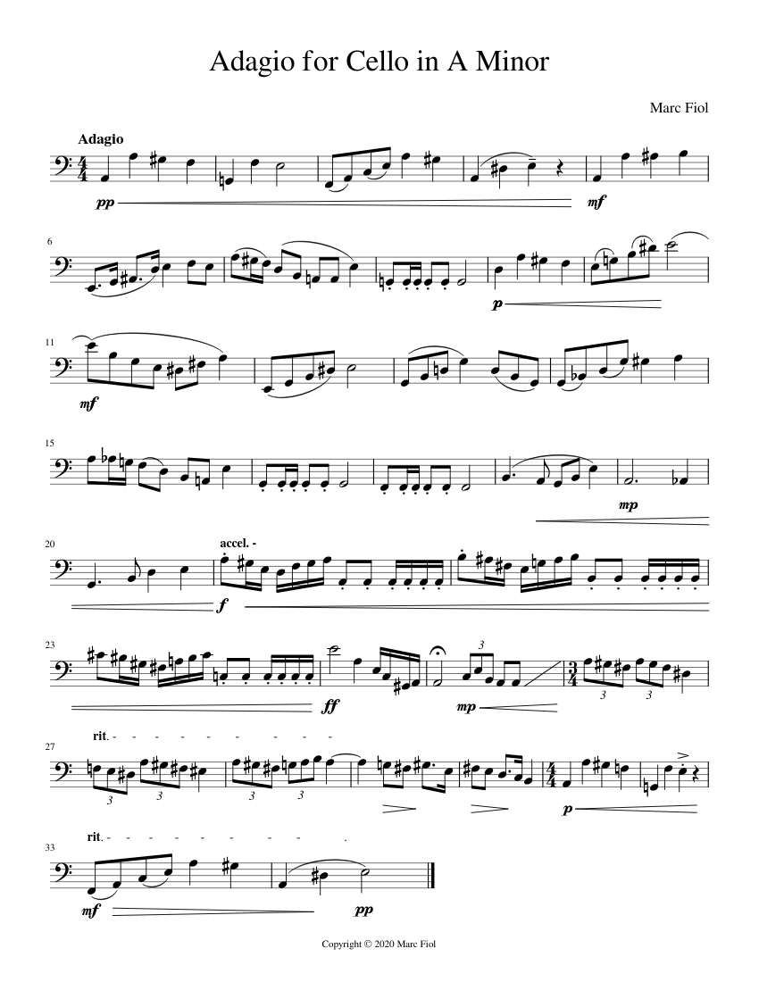 Adagio for Cello in A Minor Sheet Music for Cello (Solo) | MuseScore.com