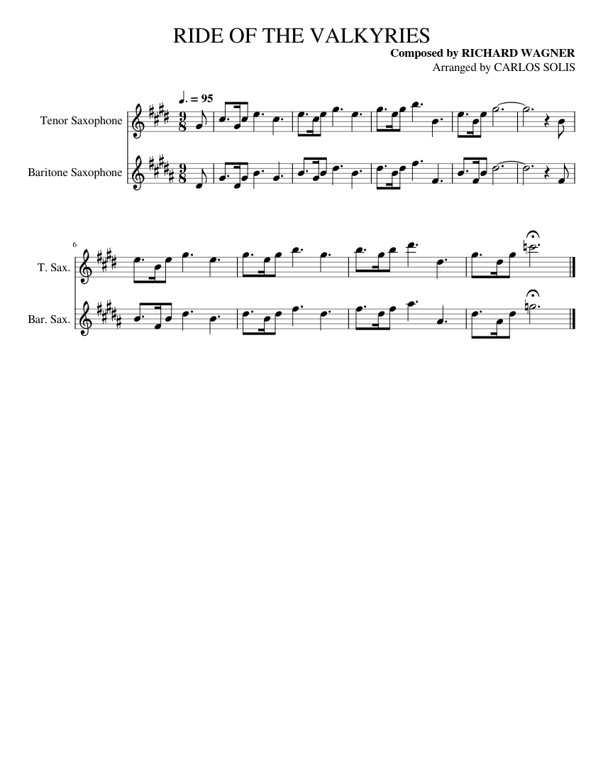 RIDE OF THE VALKYRIES by CARLIT0CHURRIT0 Sheet Music for Saxophone ...