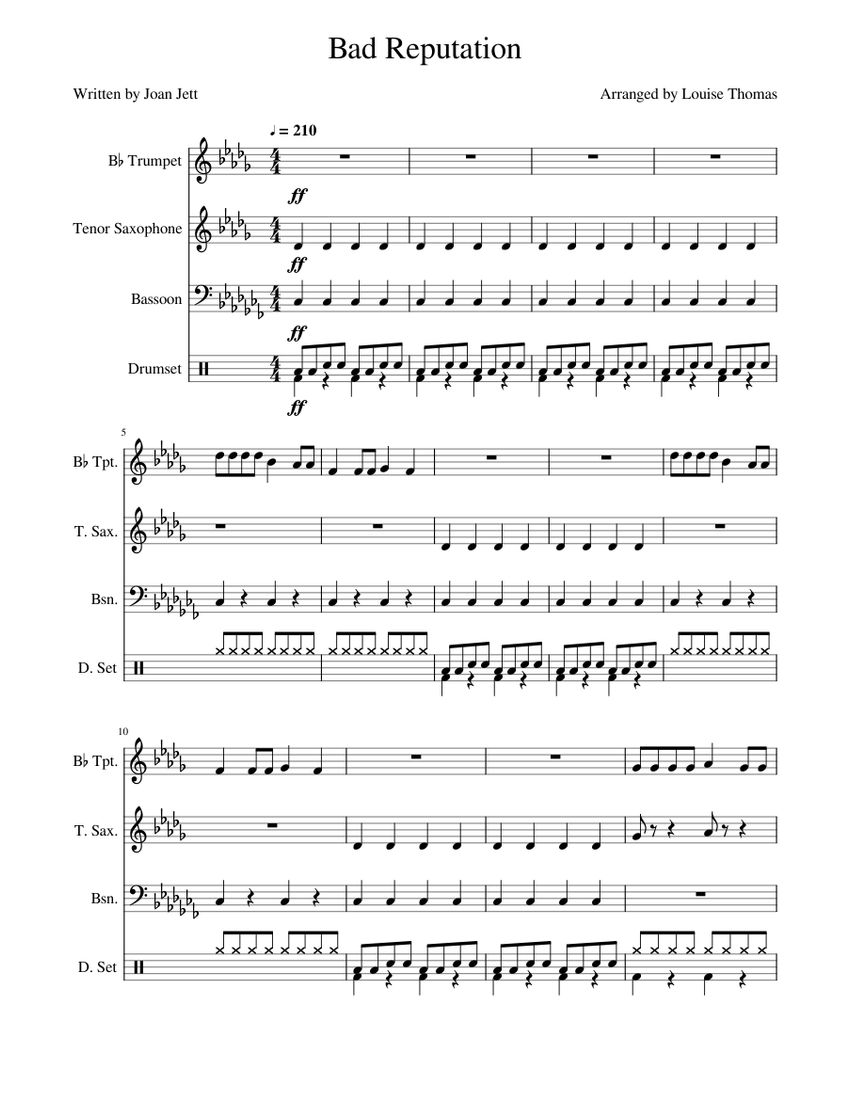 Bad Reputation (Joan Jett) - Trumpet, Tenor Saxophone, Bassoon, Drums ...