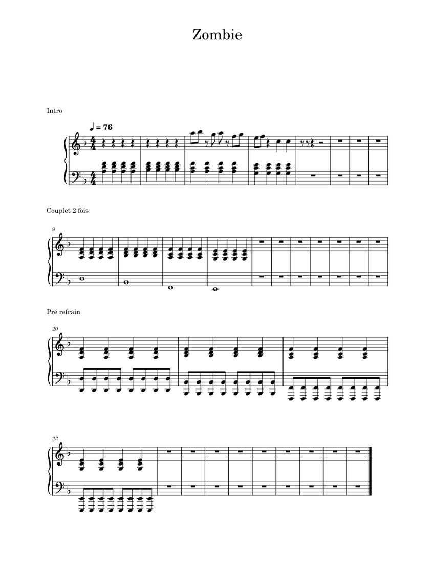 Zombie Sheet music for Piano (Solo) Easy | Musescore.com