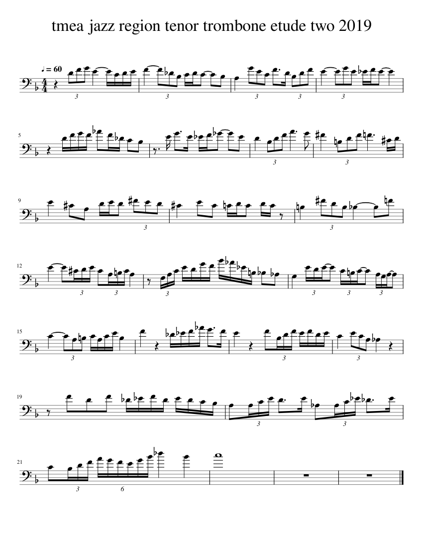 tmea jazz region tenor trombone etude 2(revised) Sheet Music for ...
