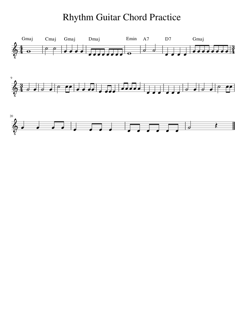 Rhythm Guitar Chord Practice Sheet music for Guitar (Solo) | Musescore.com