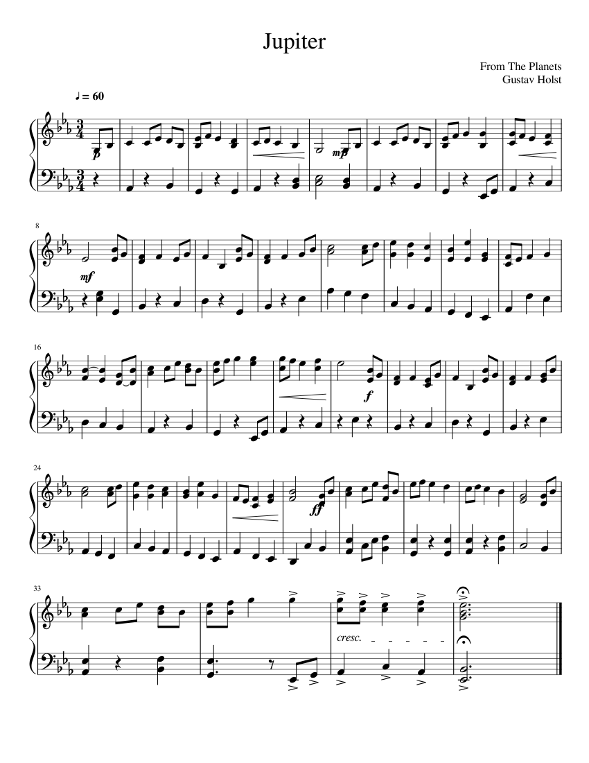 Jupiter Sheet music for Piano (Solo) Easy | Musescore.com