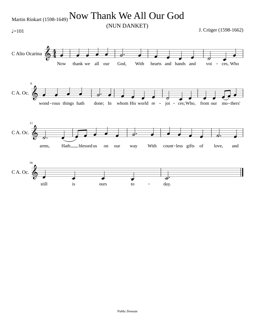 Now Thank We All Our God - Martin Rinckart/Johann Crüger Sheet music ...