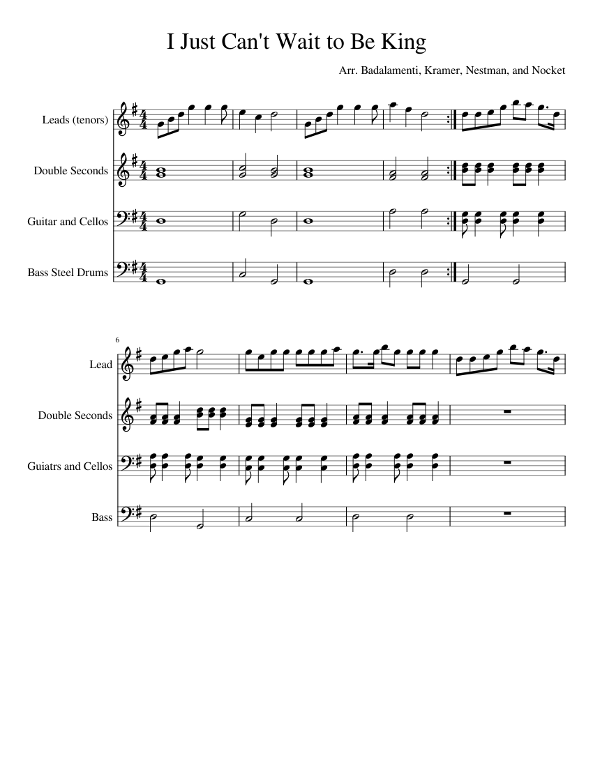 I Just Can't Wait to Be King Sheet Music for Steel drums (Mixed Quartet ...