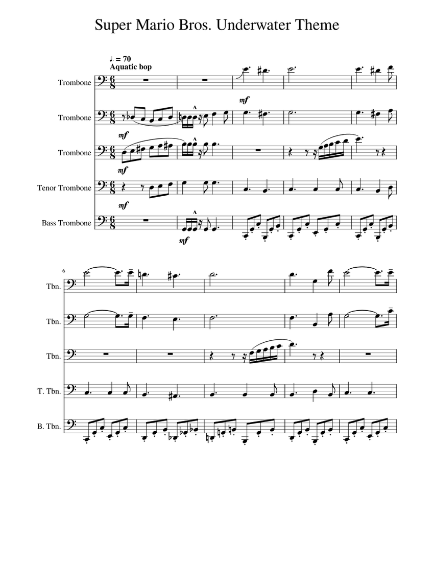 Super Mario Bros. Underwater Theme - Trombone Quintet Sheet music for ...