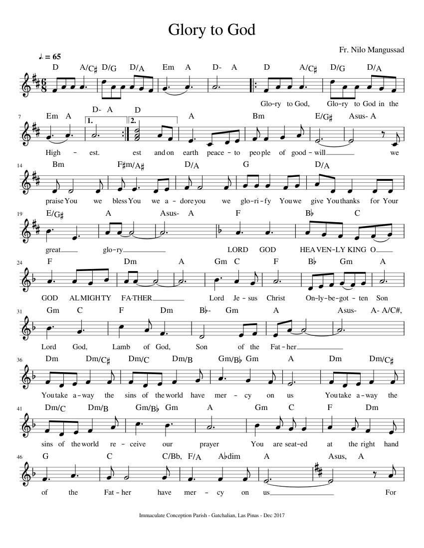 Glory to God Sheet Music for Piano (Solo) Easy | MuseScore.com