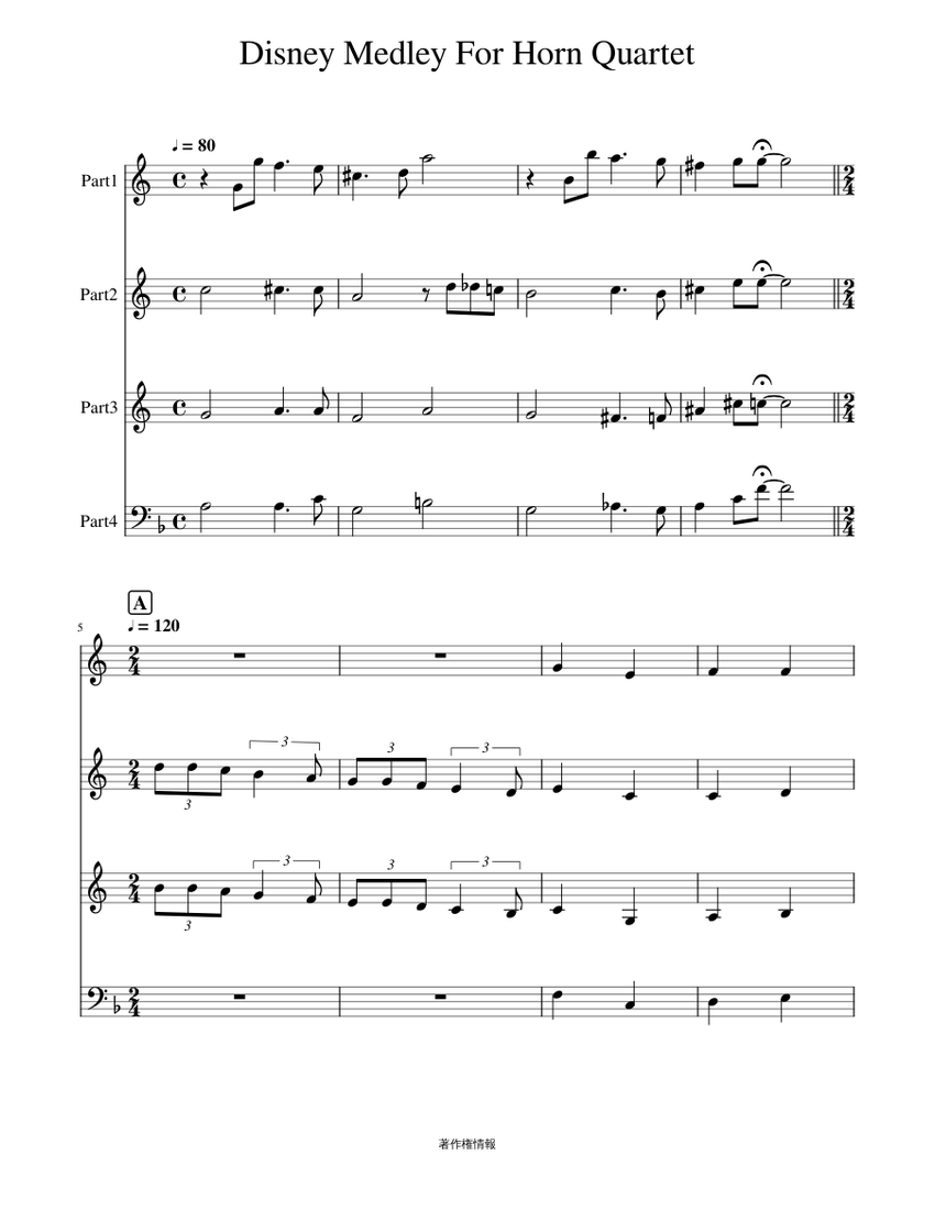 Disney_Medley_For_Horn_Quartet Sheet music for Trombone (Solo ...