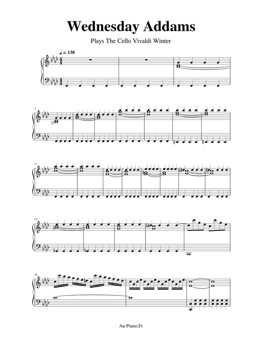 Wednesday Addams Plays The Cello Vivaldi Winter Sheet music for Piano ...