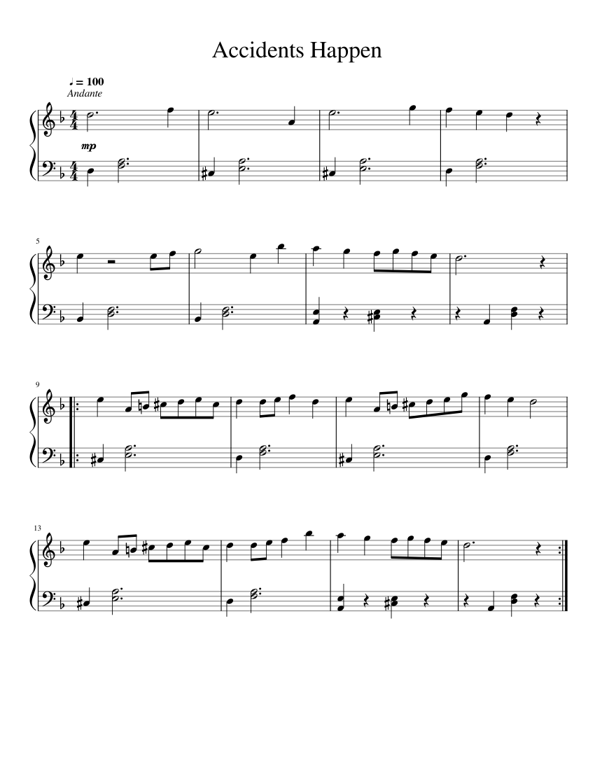 Accidents Happen Sheet music for Piano (Solo) Easy | Musescore.com
