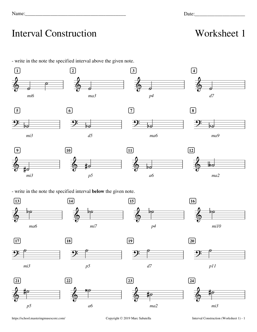 Interval Construction (Worksheet 1) Sheet music for Piano (Solo) Easy ...