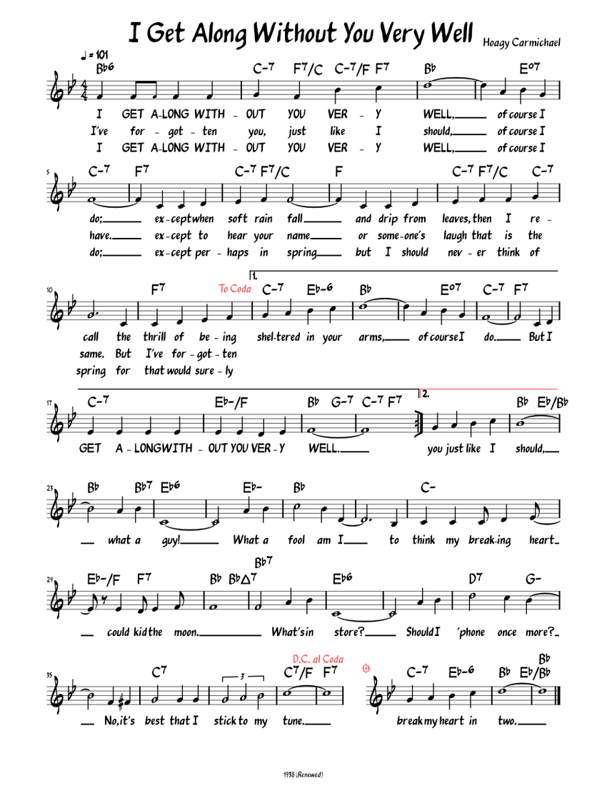 I Get Along Without You Very Well (Lead sheet with lyrics ) Sheet Music ...