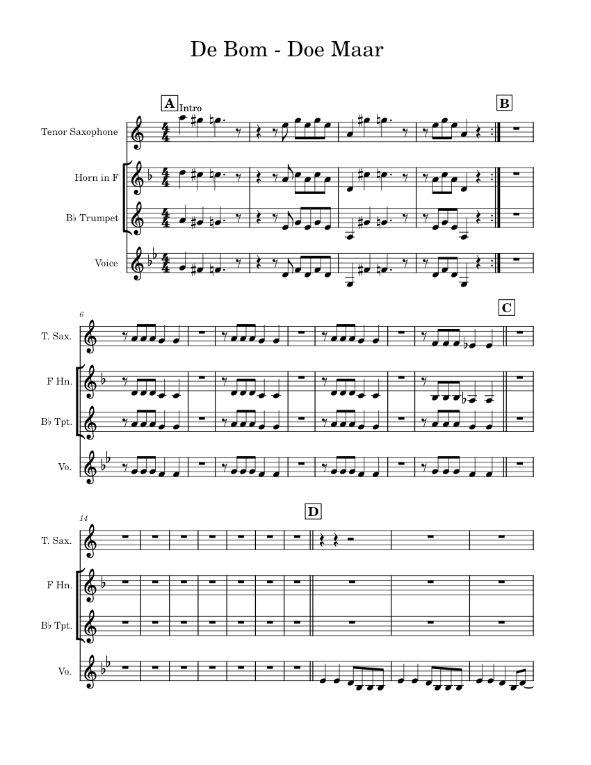 De bom – Doe Maar De Bom - Doe Maar Sheet music for Vocals, Saxophone ...