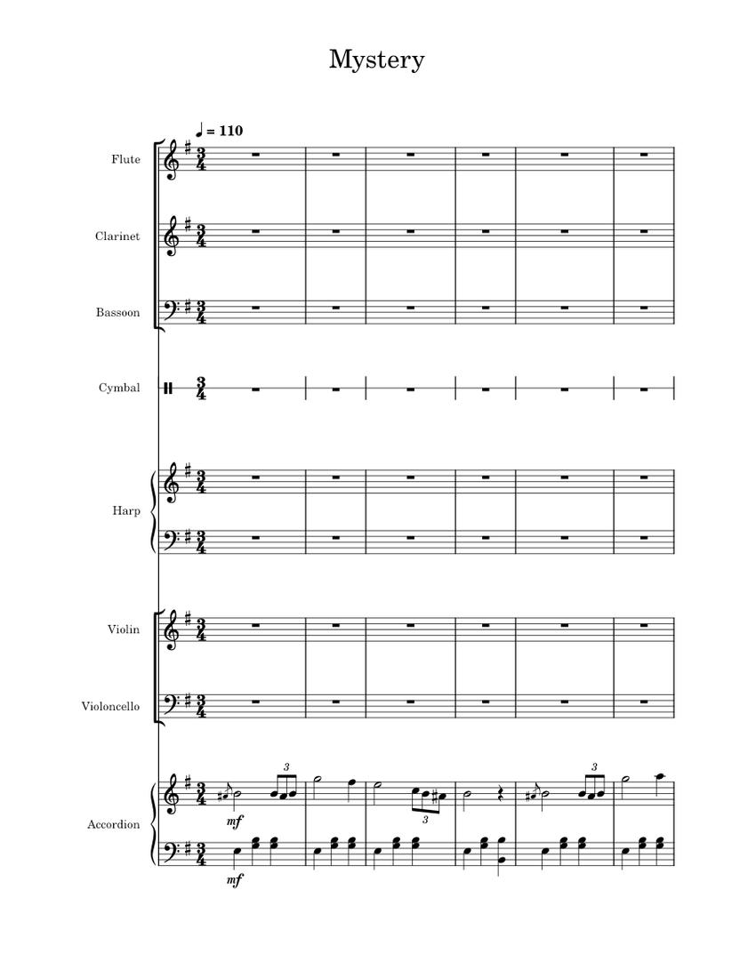 Mystery Theme Sheet music for Accordion, Flute, Bassoon, Crash & more ...