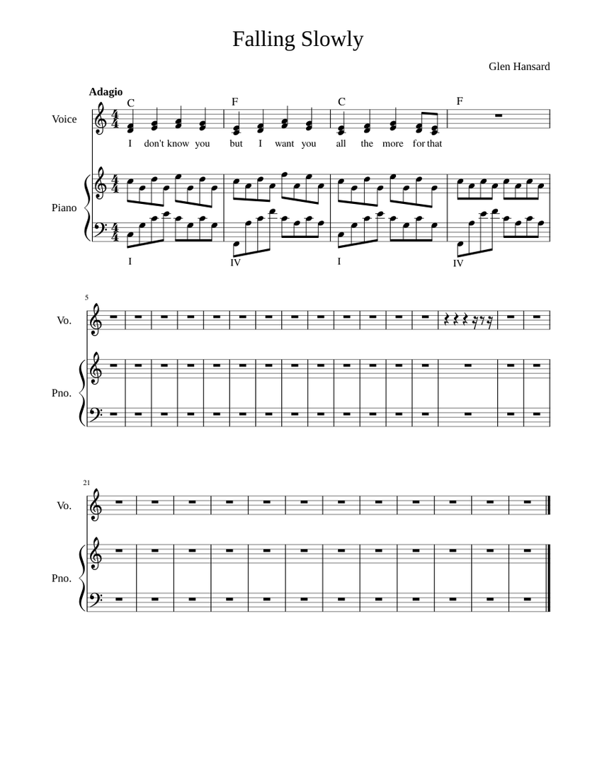 Falling Slowly Sheet music for Piano, Voice (other) (Piano-Voice ...