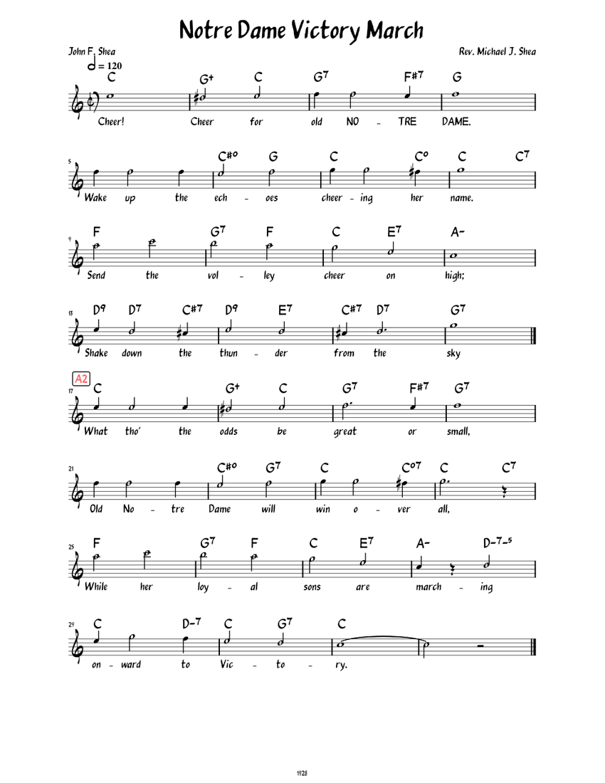Notre Dame Victory March (Lead sheet with lyrics ) Sheet music for ...