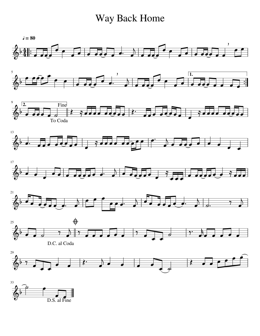 Way Back Home Sheet Music for Flute (Solo) | MuseScore.com