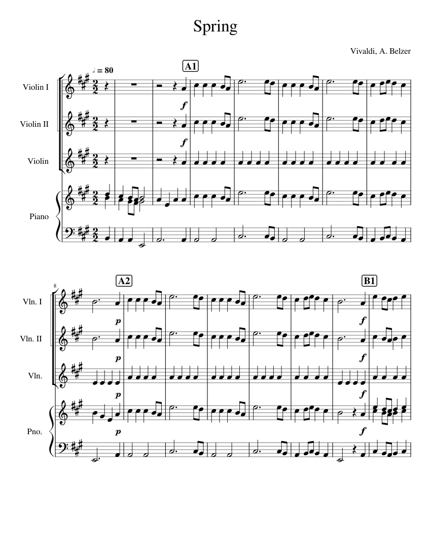 Spring Violin Sheet music for Piano, Violin (Mixed Quartet) | Musescore.com