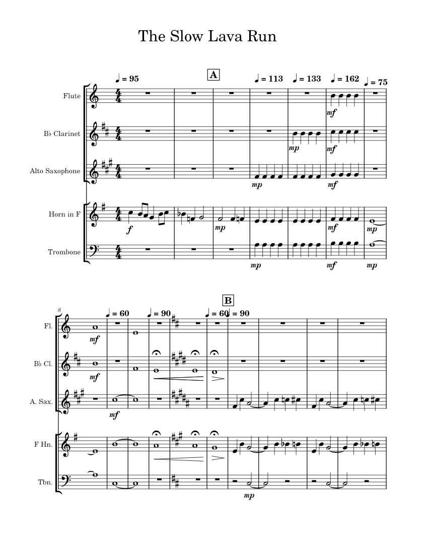 The Slow Lava Run Sheet music for Trombone, Flute, Clarinet in b-flat ...