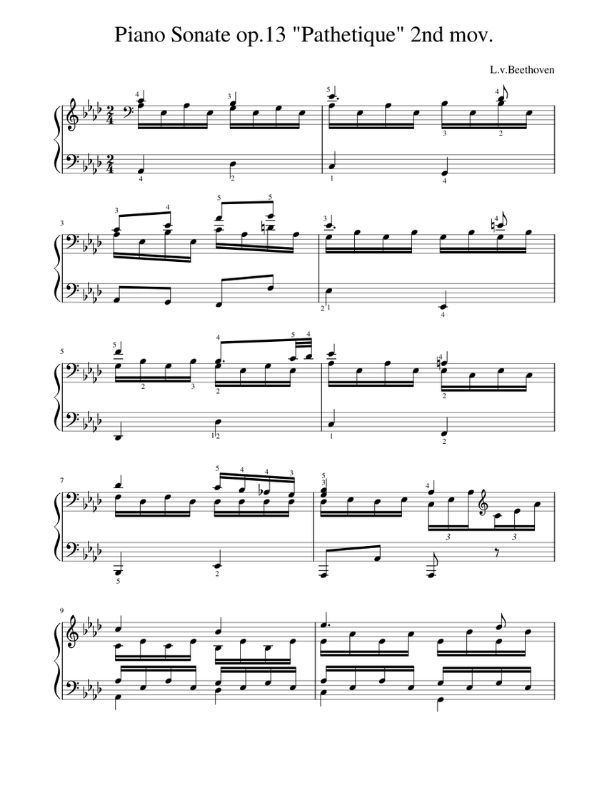 Sonata No.8 in C Minor, Op.13 "Pathetique" – Ludwig van Beethoven Sheet music for Piano (Solo ...