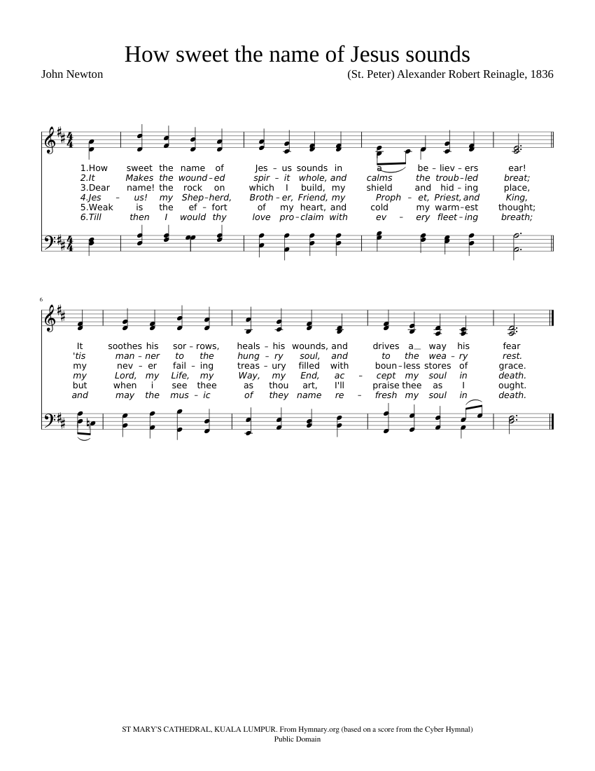 How sweet the name of Jesus sounds Sheet Music for Piano (Piano Duo ...