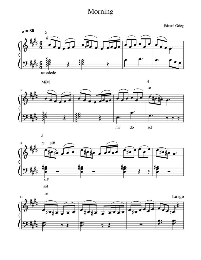 Morning Mood from Peer Gynt Suite No. 1 – Edvard Grieg Sheet Music for ...