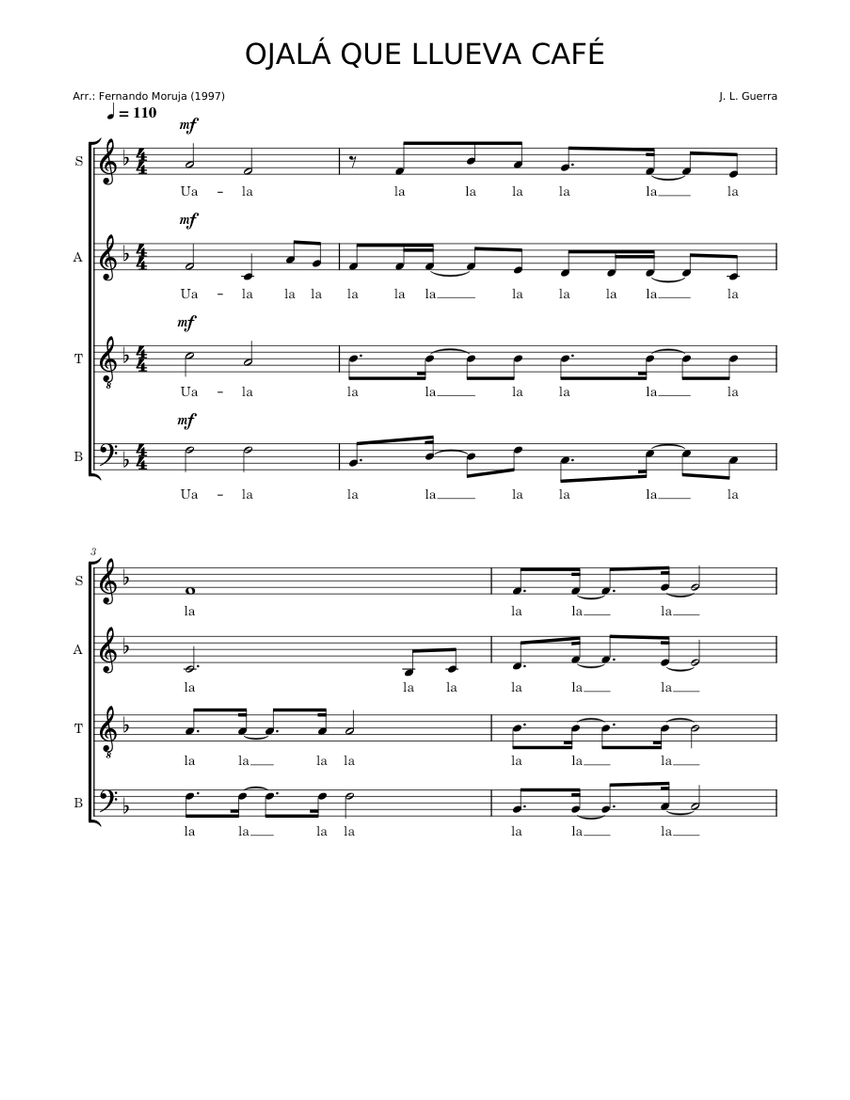 Ojalá que llueva café - Juan Luis Guerra SATB Sheet Music for Soprano ...