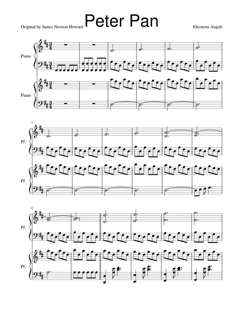 Peter Pan Sheet Music for Piano (Piano Duo) | MuseScore.com