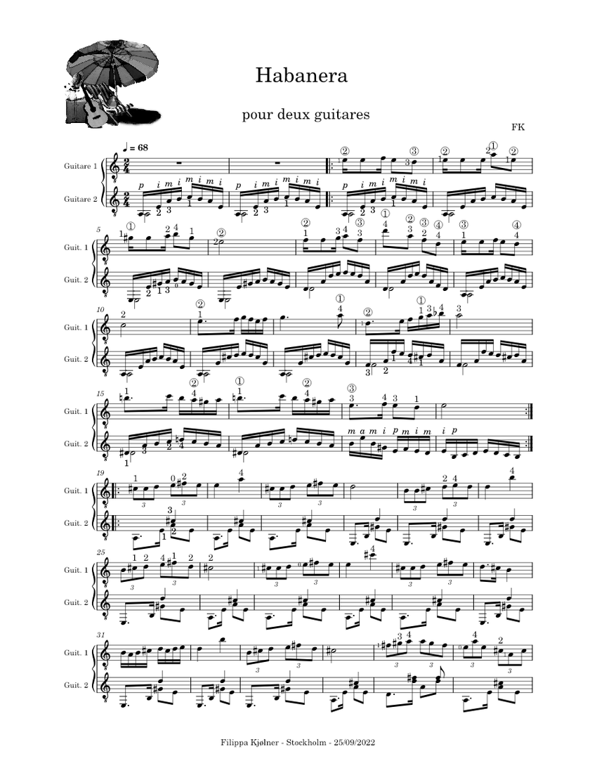 Habanera for 2 guitars Sheet music for Guitar (Mixed Duet) | Musescore.com
