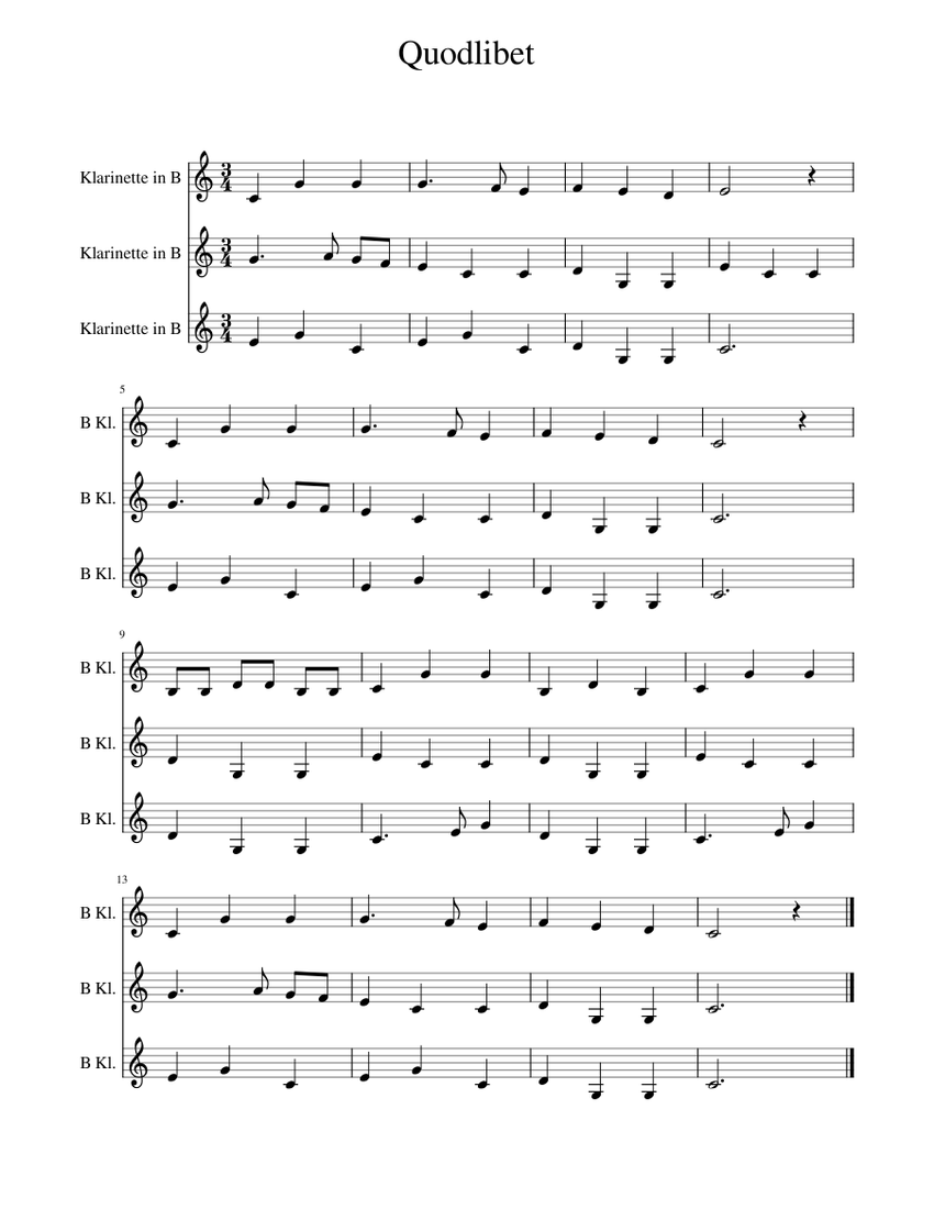 Quodlibet Sheet music for Clarinet in b-flat (Mixed Trio) | Musescore.com