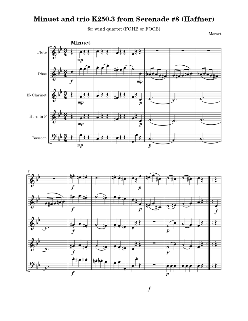 Minuet and trio from Serenade #8 in D (Haffner) K250.3 – Wolfgang ...