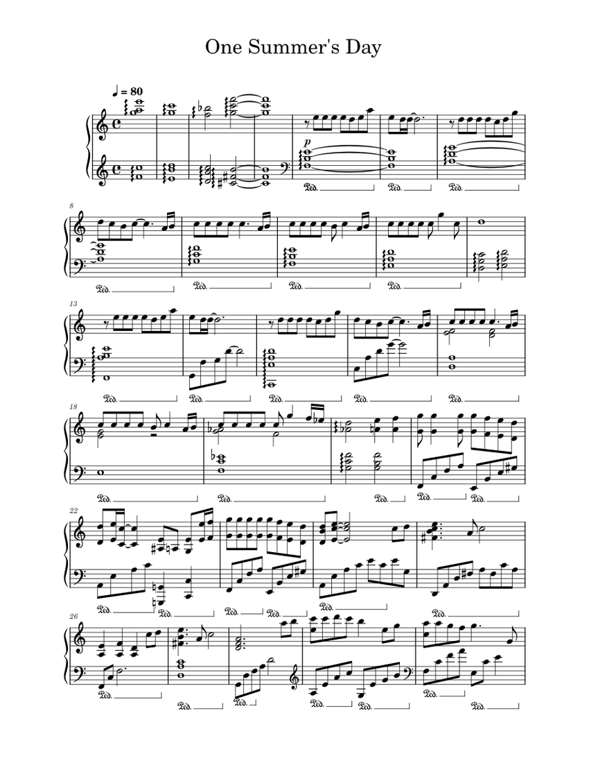 One Summer's Day Sheet music for Piano (Solo) | Musescore.com