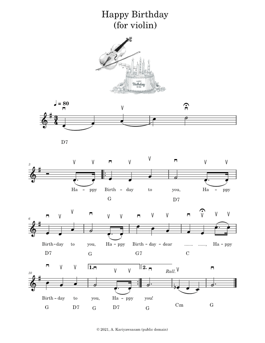 Happy Birthday to You (for Violin) Sheet Music with Chords for Violin ...