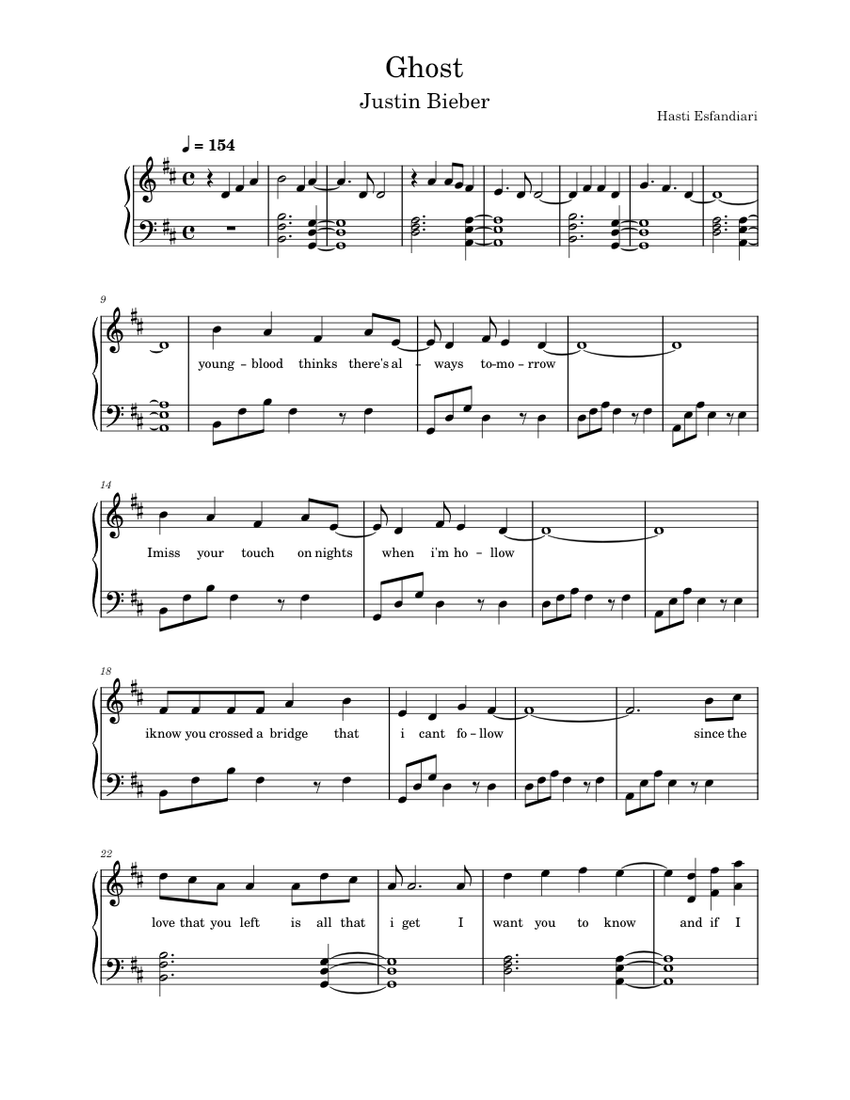 Ghost – Justin Bieber + Lyrics Sheet Music with Chords for Piano (Solo ...