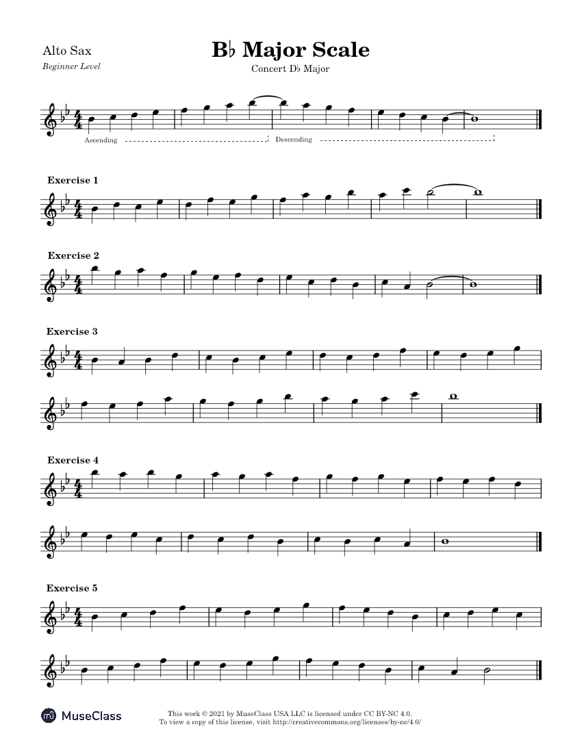 Concert Db Major Scale Exercises-Beginner for Alto Sax Sheet Music for ...