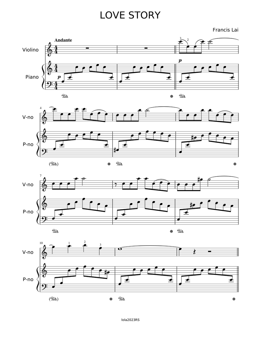 Love story – Francis Lai Sheet music for Piano, Violin (Mixed Duet ...