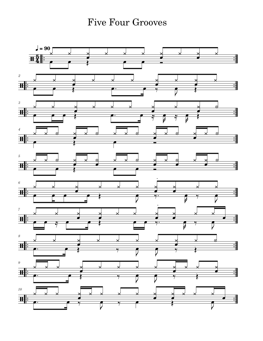 Five_Four_Grooves Sheet music for Drum group (Solo) | Musescore.com