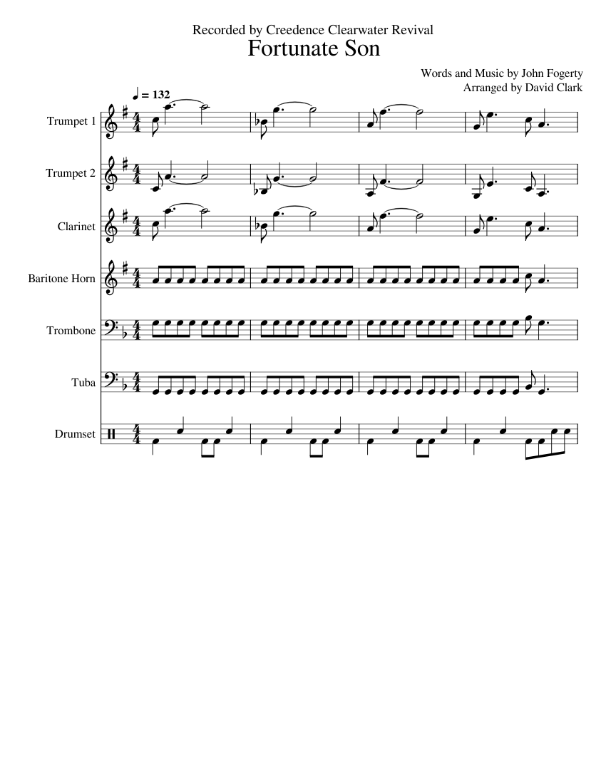 Fortunate Son - Creedence Clearwater Revival Sheet Music for Trombone, Tuba, Drum group ...