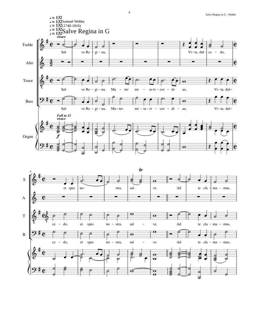 Salve Regina in G - Samuel Webbe Sheet music for Organ, Bass guitar ...