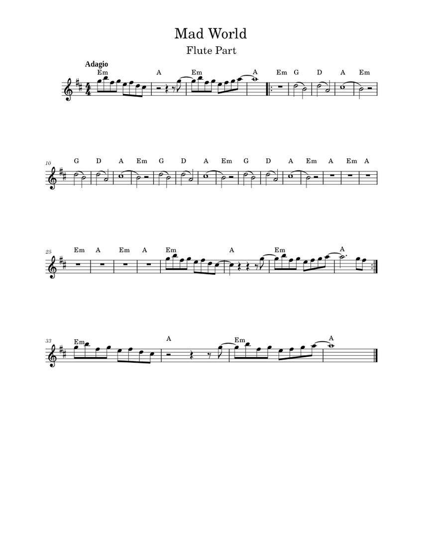 Mad world – Gary Jules Sheet Music for Flute (Solo) | MuseScore.com