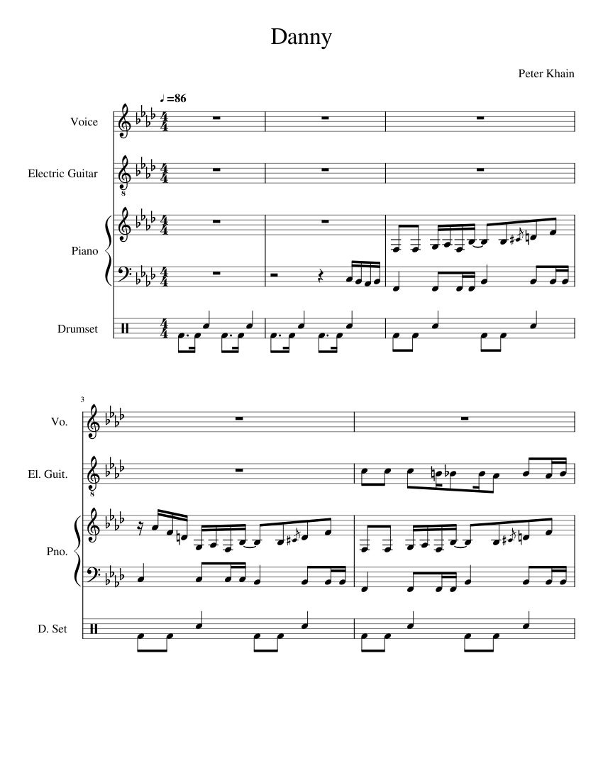 Danny Sheet music for Piano, Vocals, Guitar, Drum group (Mixed Quartet ...