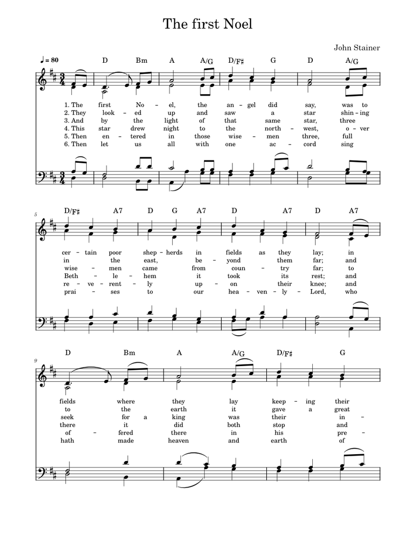 The First Noel - Traditional Sheet Music with Chords for Vocals, Female ...