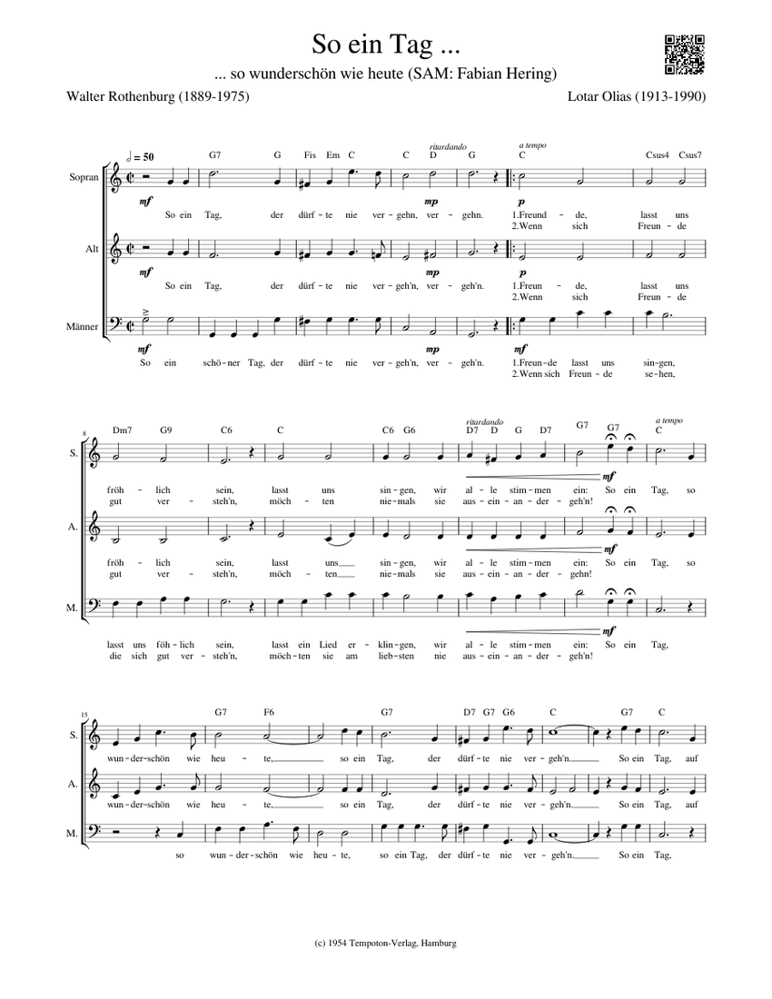 So ein Tag – Lotar Olias Sheet Music with Chords for Soprano, Alto ...