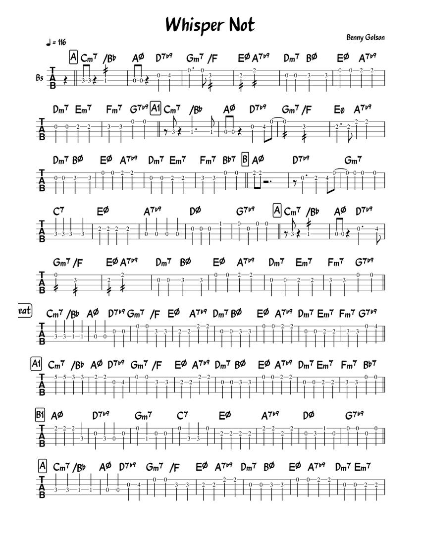 Whisper Not Sheet music for Bass guitar (Solo) | Musescore.com